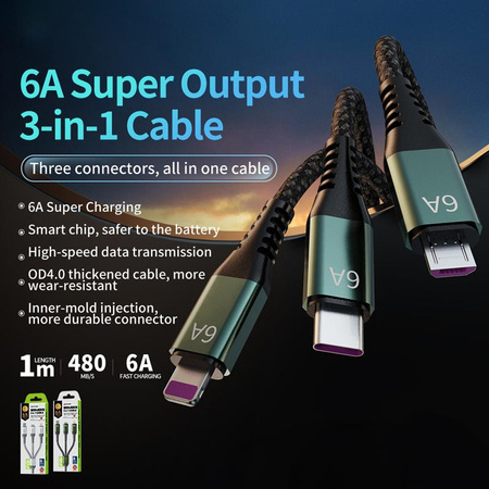 WEKOME WDC-170 Raython Series - 3-in-1 USB-A to USB-C + Lightning ...