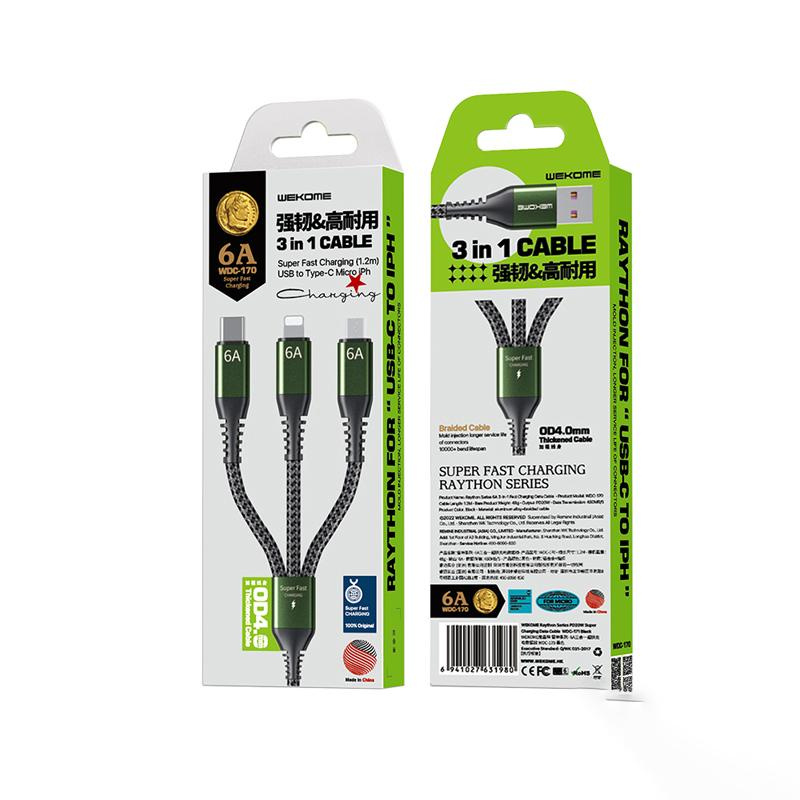 WEKOME WDC-170 Raython Series - 3-in-1 USB-A to USB-C + Lightning ...